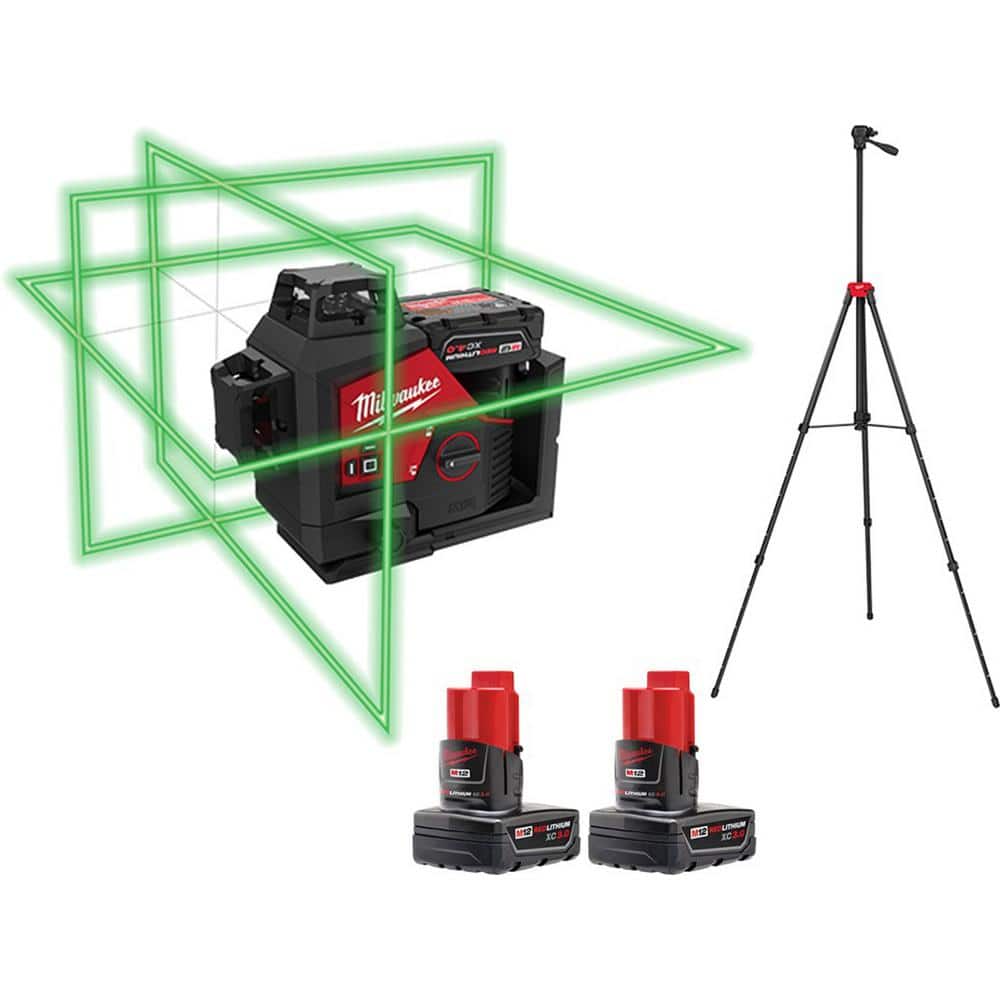 Milwaukee M12 12-Volt Lithium-Ion Cordless Green 250 ft. 3-Plane Laser ...