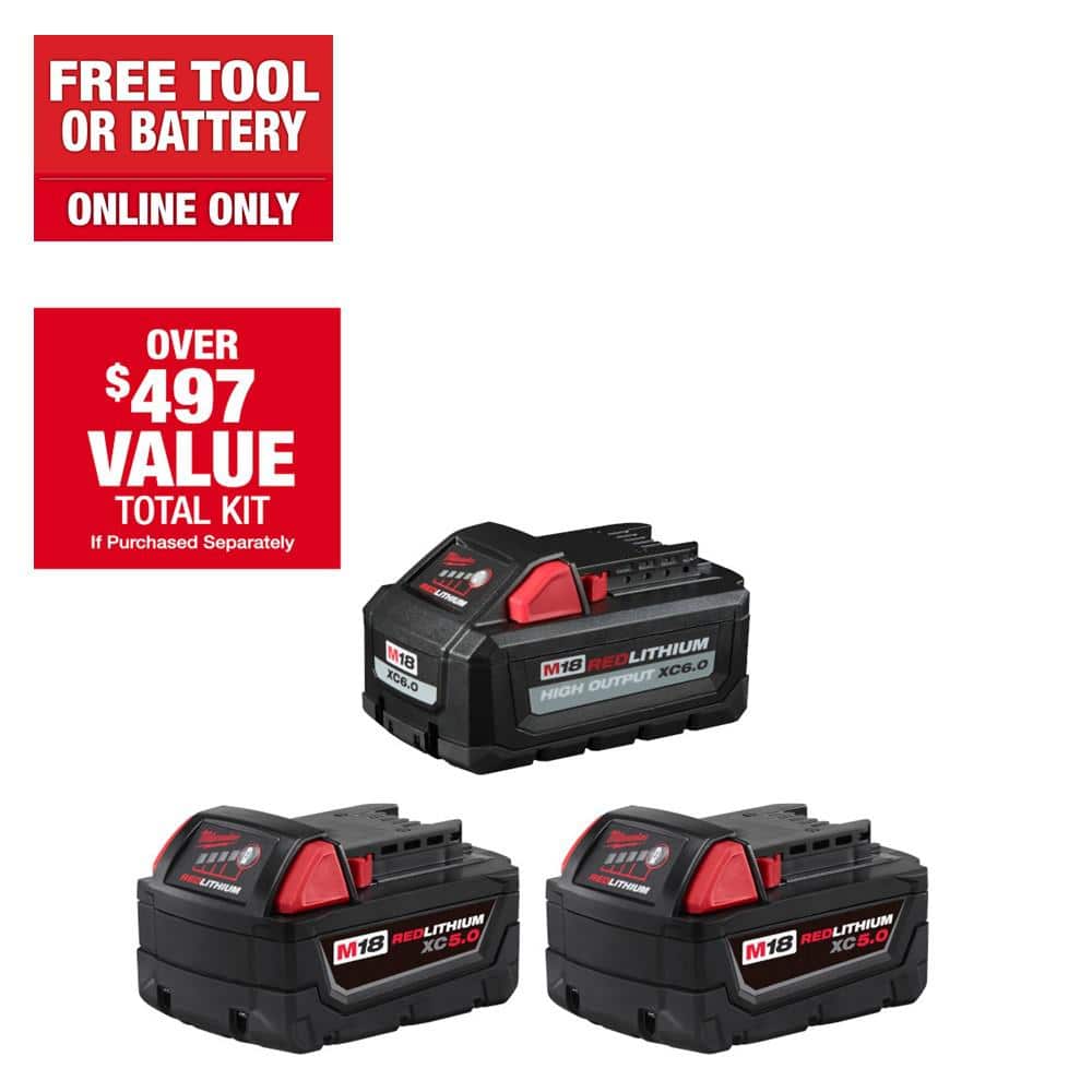 Milwaukee M18 18-Volt Lithium-Ion (1) High Output 6.0Ah Battery and (2 ...
