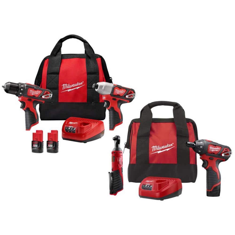 Milwaukee M12 12-Volt Lithium-Ion Brushless Cordless 4-Tool Combo Kit ...