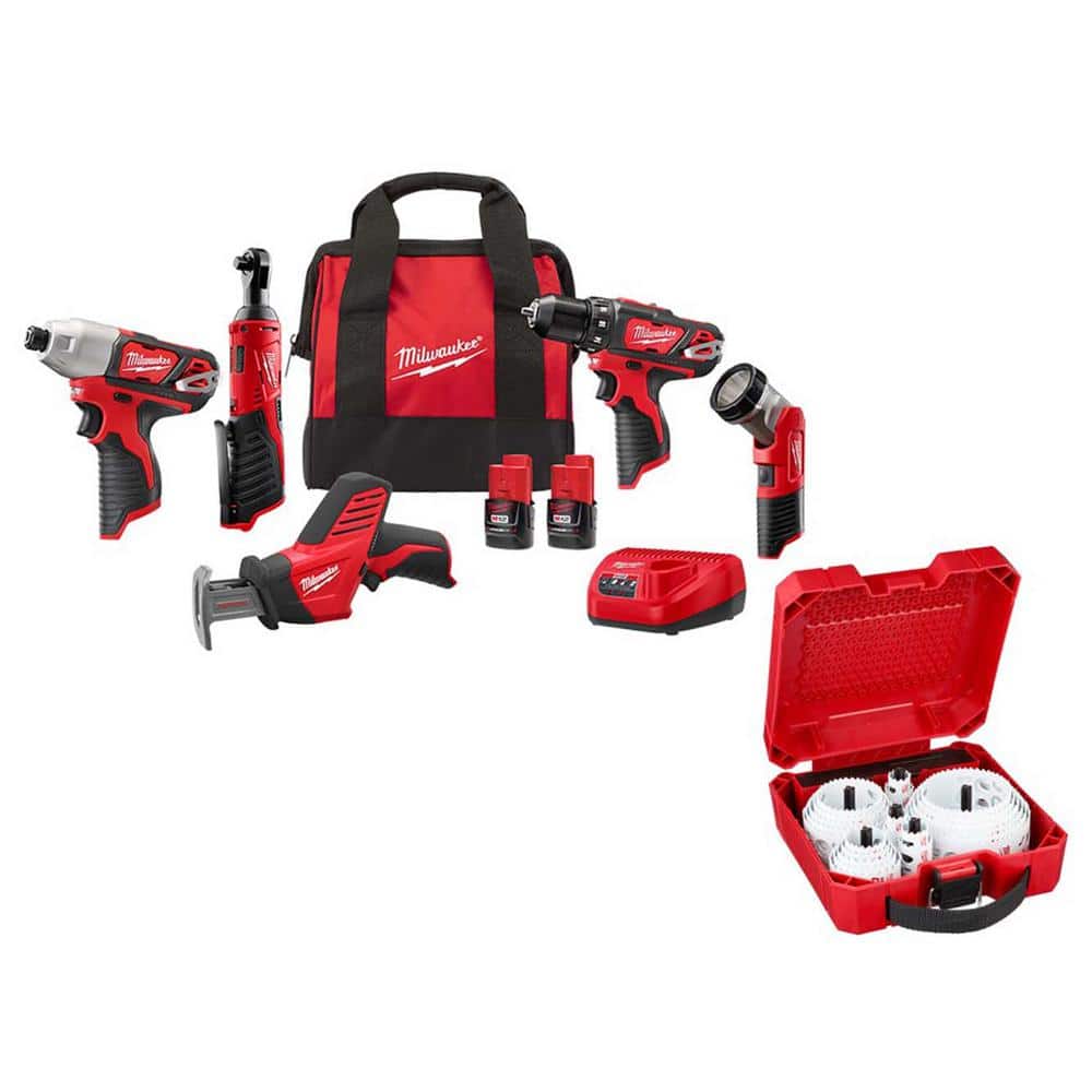 Milwaukee M12 12V Lithium-Ion Cordless Combo Kit (5-Tool) with Two 1.5 ...
