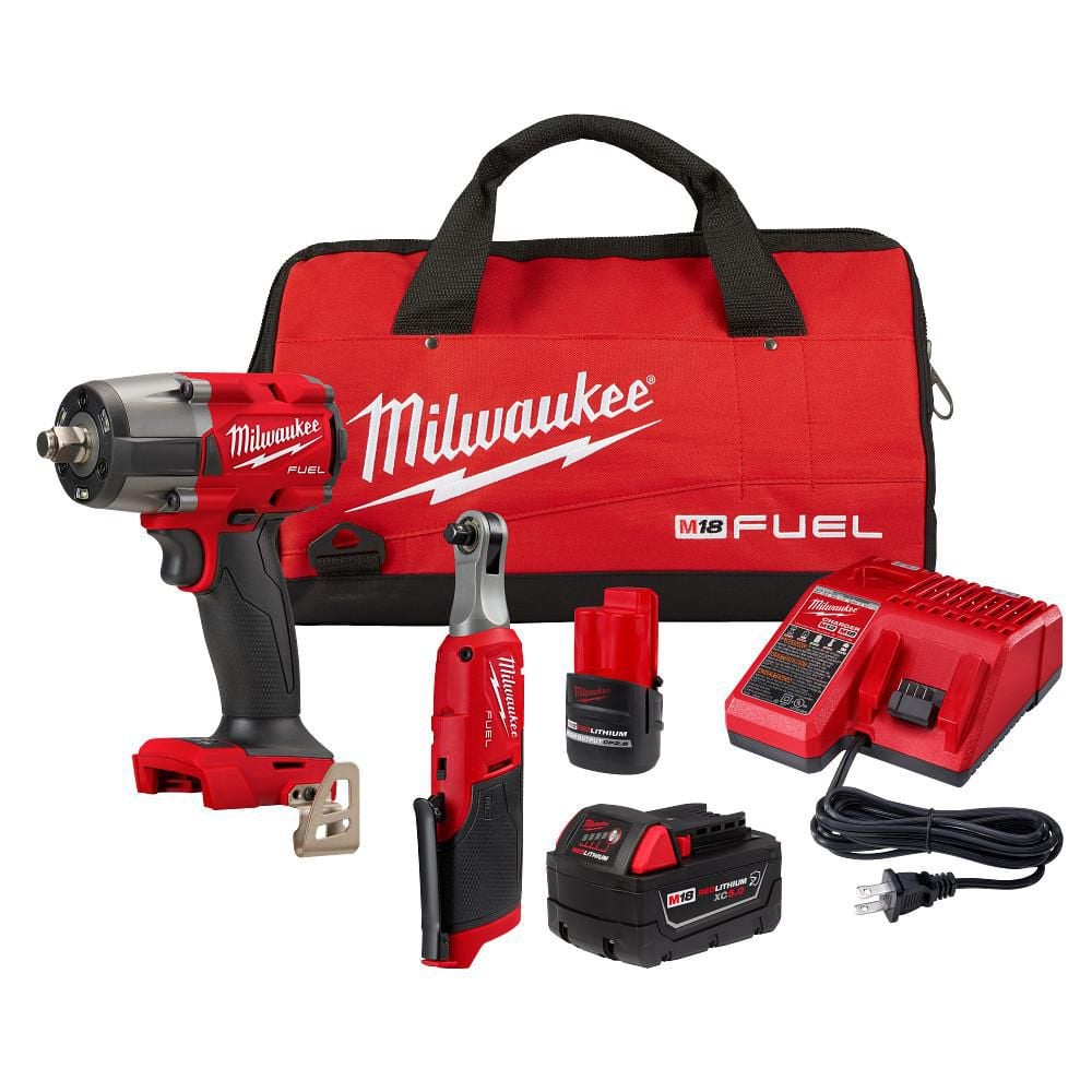 Milwaukee M18 FUEL 18V Cordless Mid Torque Impact Wrench and M12 FUEL ...