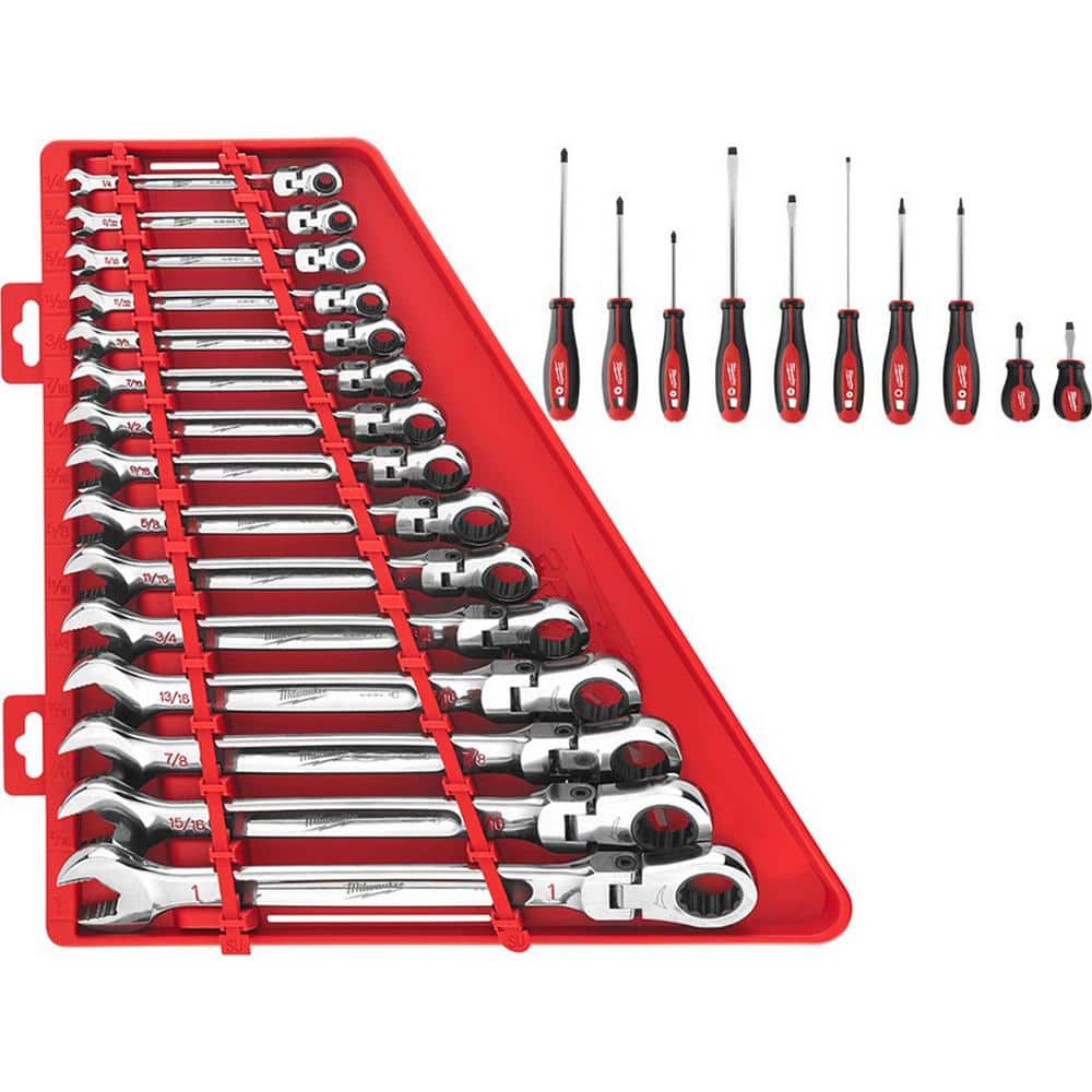 Milwaukee 144-Position Flex-Head Ratcheting Combination Wrench Set SAE ...