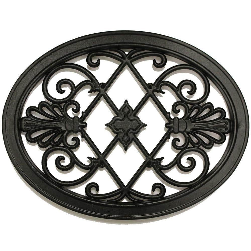 NUVO IRON 13 in. x 17 in. Oval Black Cast Aluminum Fence and Gate Inse ...
