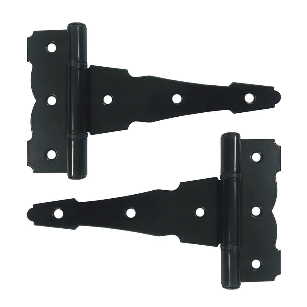 NUVO IRON 6 in. x 10.5 in. Black Galvanized Steel Tee Hinge (2-Pack ...