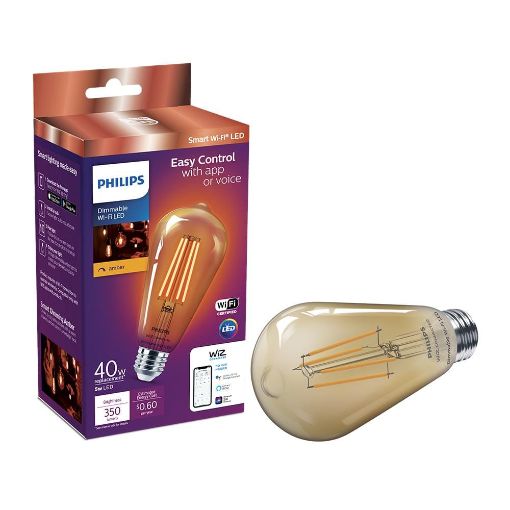 Philips Amber ST19 LED 40-Watt Equivalent Dimmable Smart Wi‑Fi (WiZ Co ...