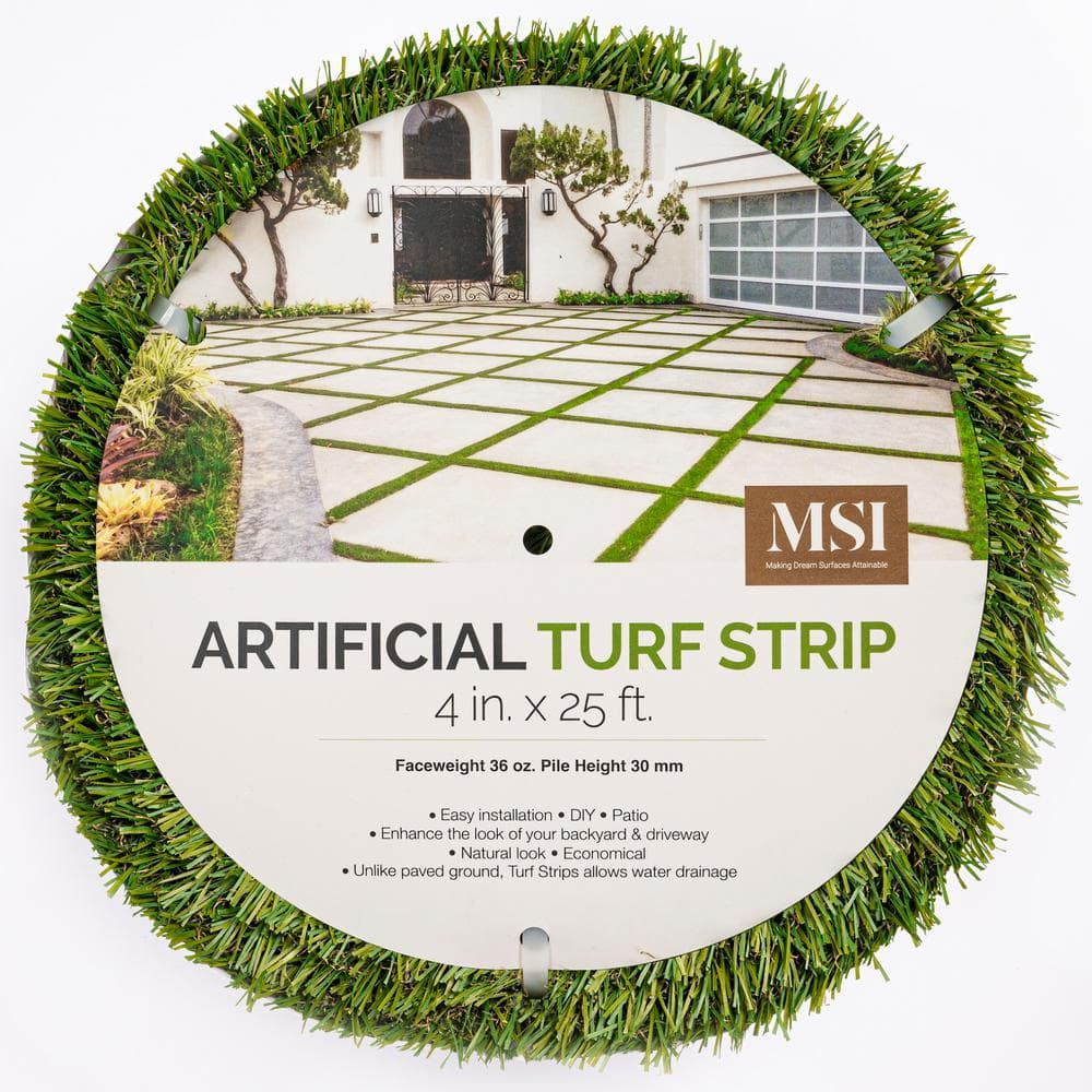 MSI Emerald Green 0.33 ft. x 25 ft. x 30 mm Cut to Artificial Turf Str ...