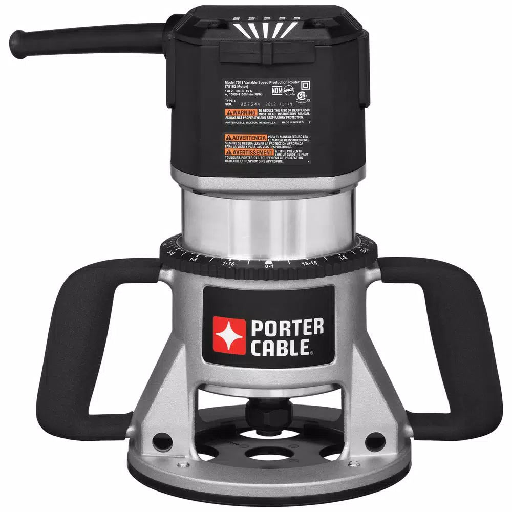 PORTER‑CABLE 7518 15‑Amp Corded 3-1/4 HP 5‑Speed Fixed‑Base Router ...