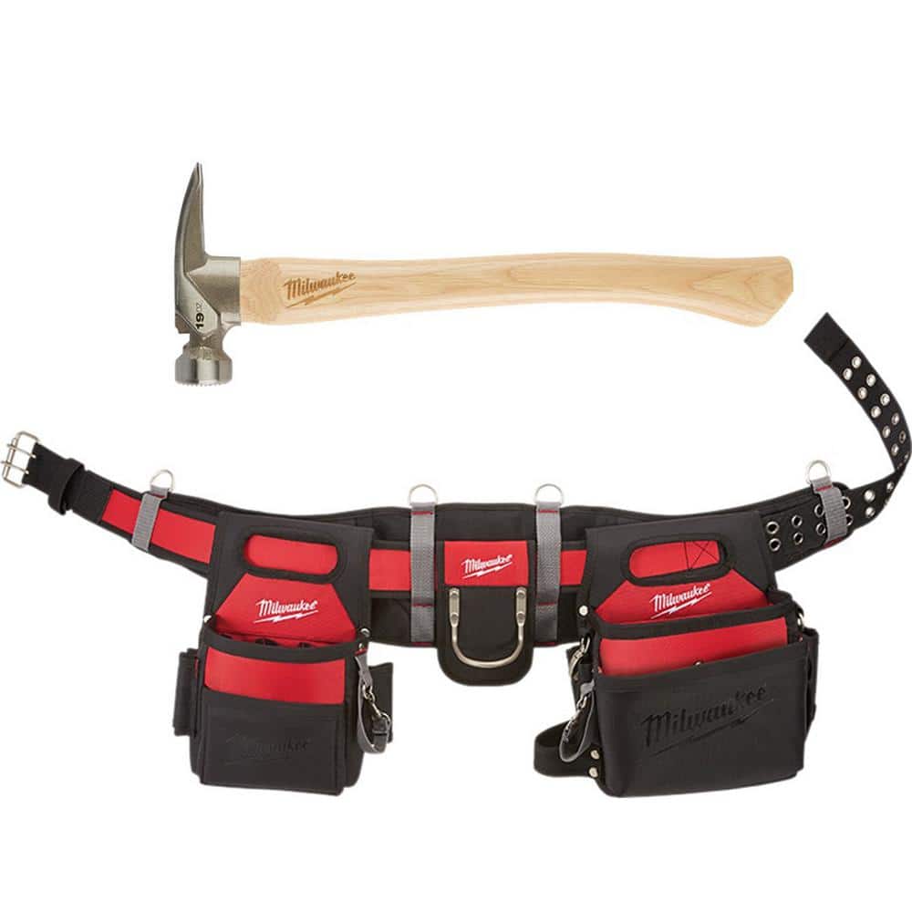 Milwaukee Adjustable Electricians Work Waist Tool Belt with 19 oz. Hic ...