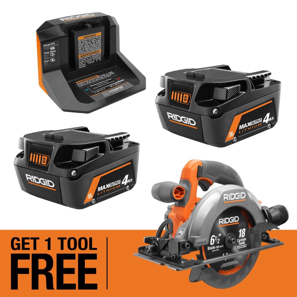 RIDGID 18V MAX Output Starter Kit with (2) 4.0 Ah MAX Output Batteries ...