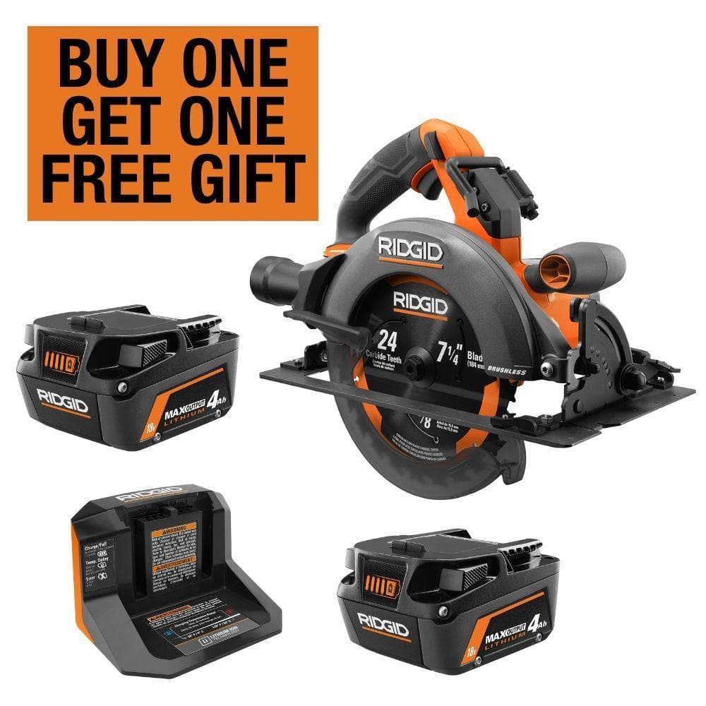 RIDGID 18V Starter Kit with (2) 4.0 Ah MAX Output Batteries and Charge ...