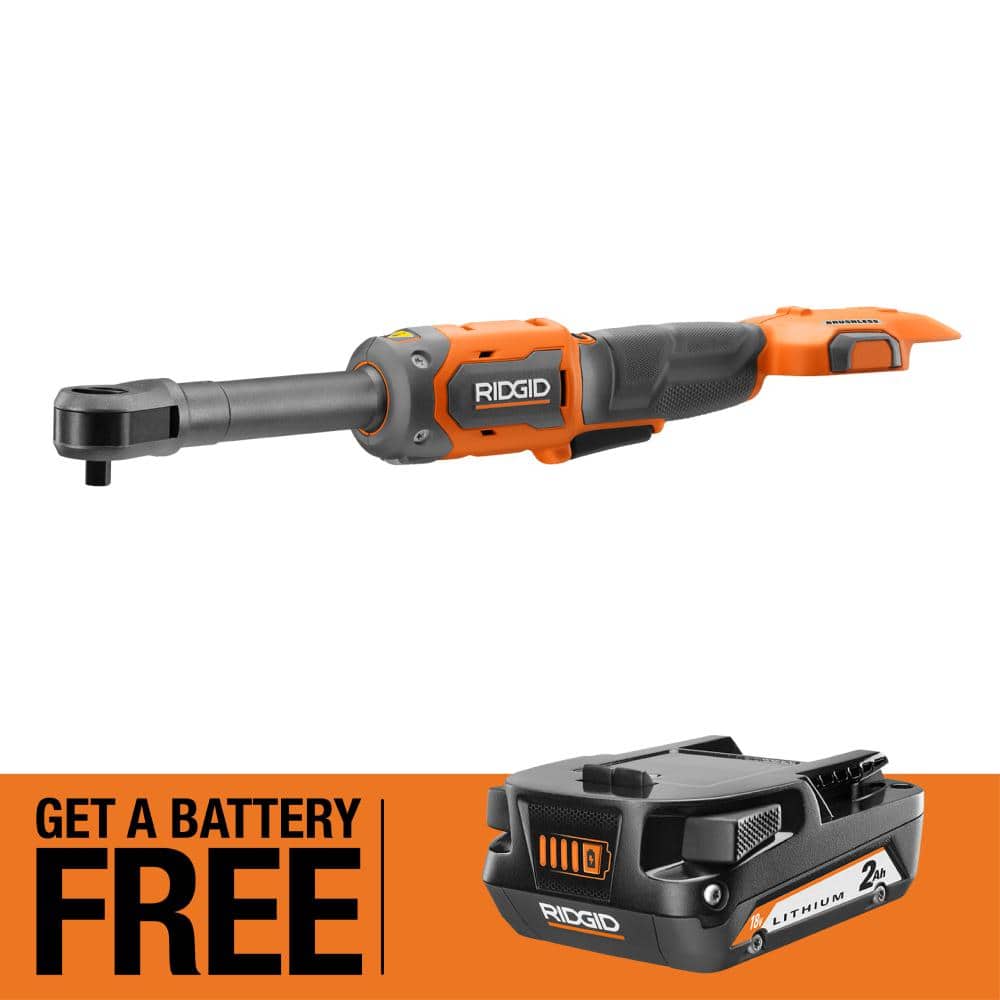 RIDGID 18V Brushless Cordless 3/8 in. Extended Reach Ratchet with FREE ...
