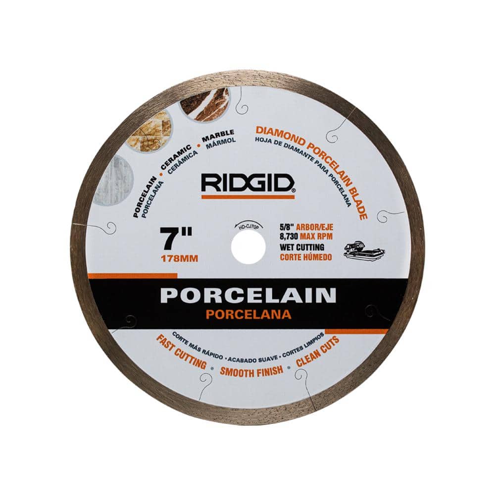 RIDGID 7 in. Premium Tile Diamond Blade, 5/8 in. Arbor, Continuous Rim ...