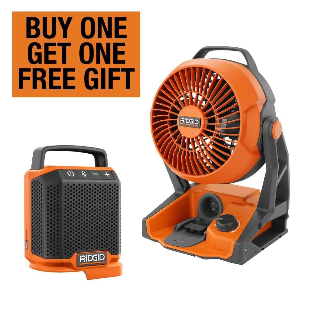 RIDGID 18V Cordless 2-Tool Combo Kit with Hybrid Jobsite Fan and Speak ...