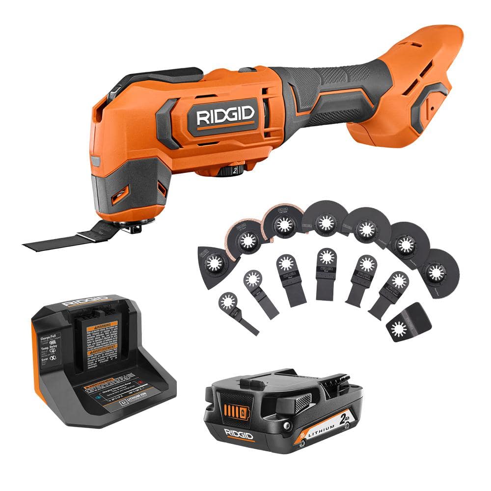 RIDGID 18V Cordless Oscillating Multi-Tool w/ 2.0 Ah Battery, Charger ...