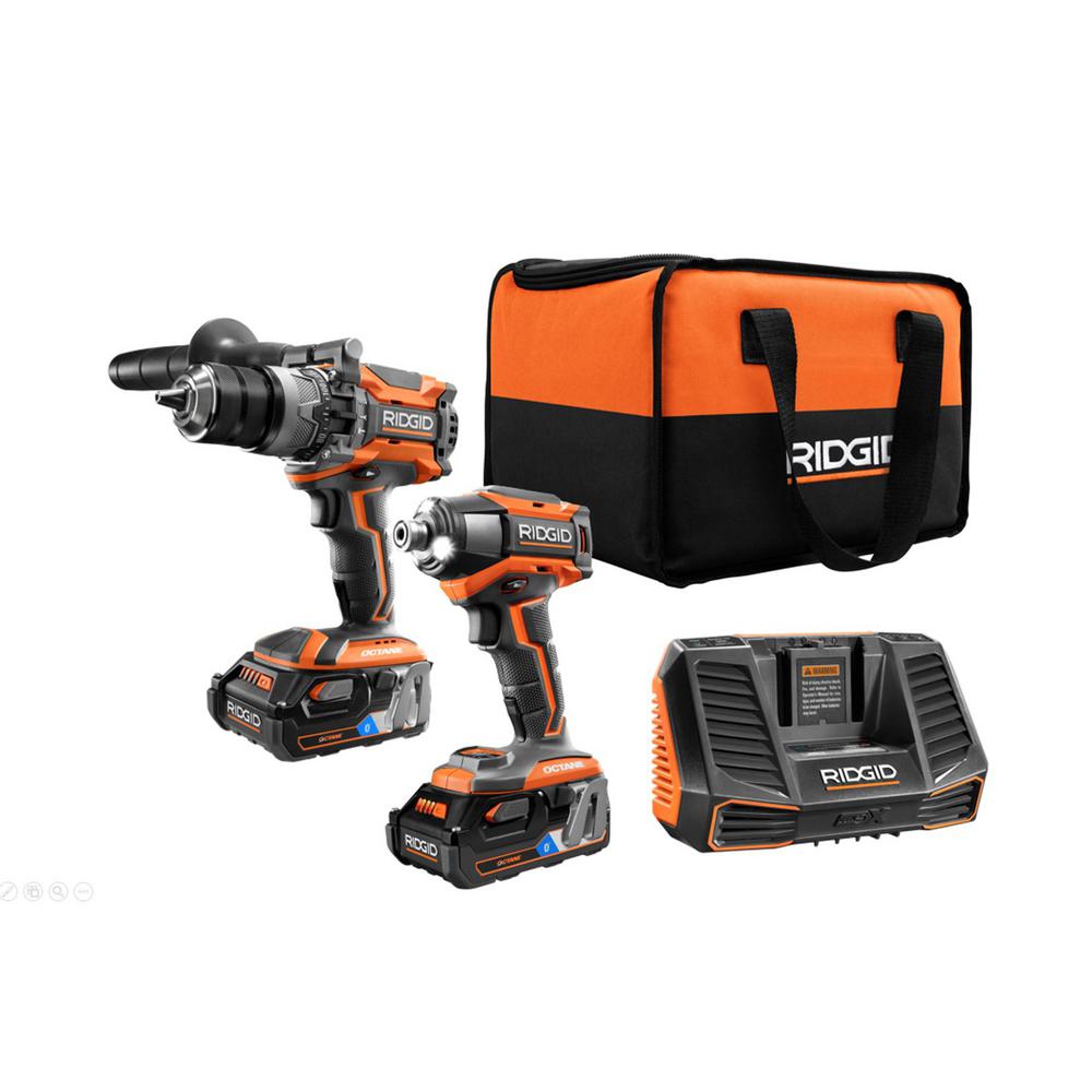 RIDGID 18-Volt OCTANE Lithium-Ion Cordless Brushless Combo Kit with Ha ...