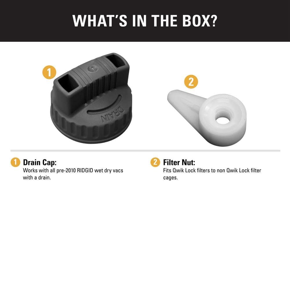 RIDGID Filter Nut and Drain Cap Vacuum Parts for Pre-2010 Wet/Dry Shop ...