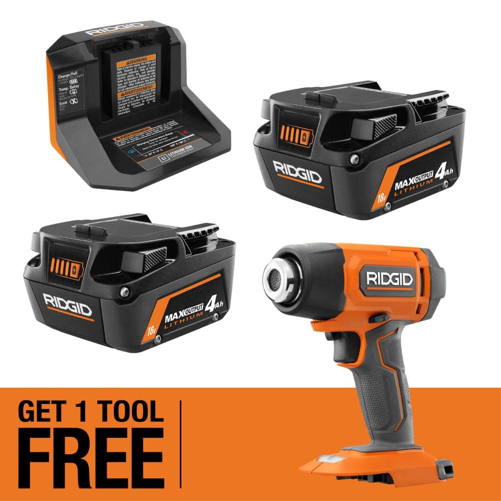 RIDGID 18V MAX Output Starter Kit with (2) 4.0 Ah MAX Output Batteries ...