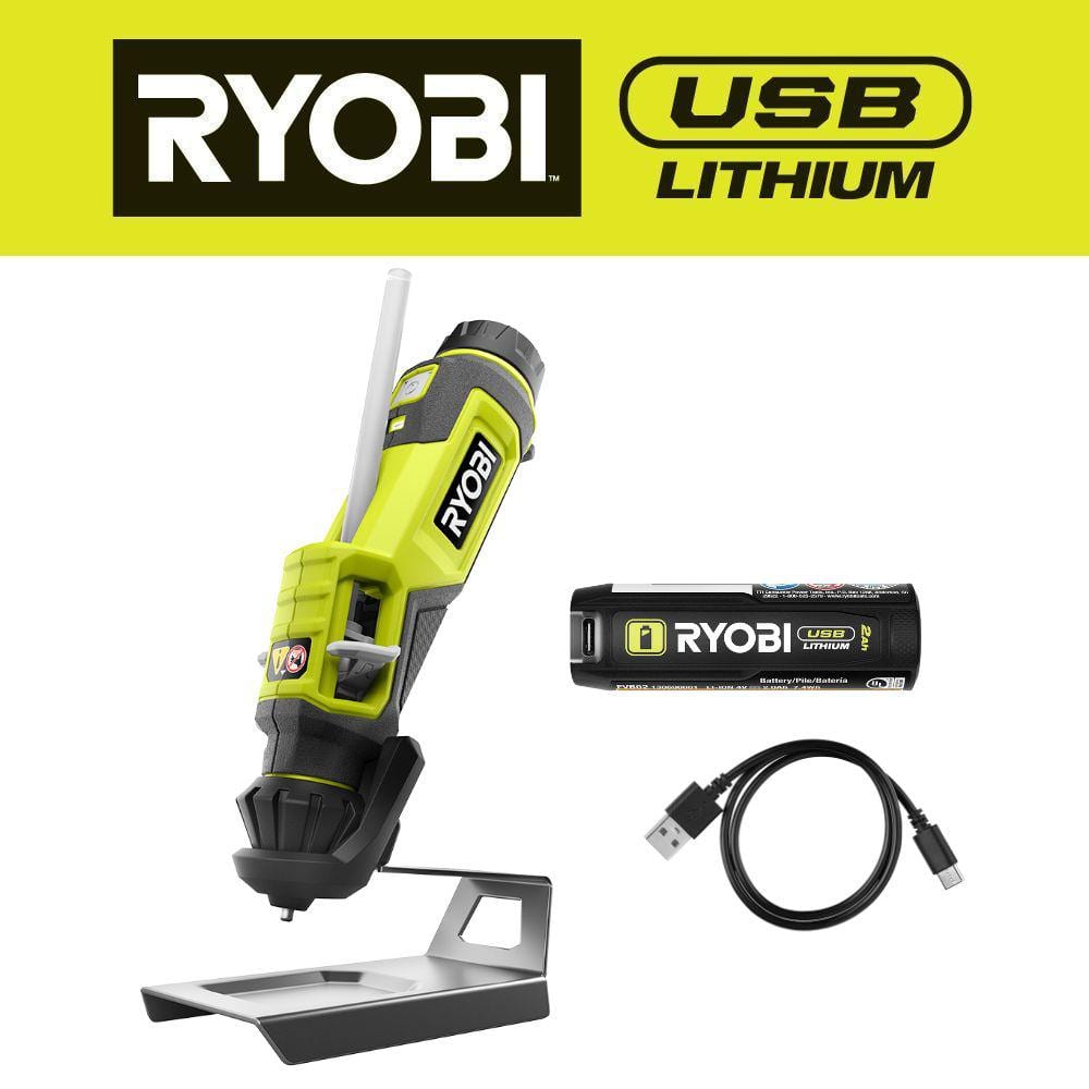 RYOBI USB Lithium Glue Pen Kit with 2.0 Ah USB Lithium Battery and Cha ...