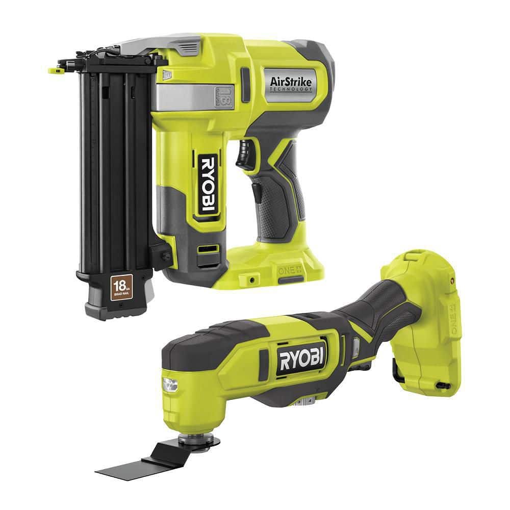 RYOBI ONE+ 18V 18-Gauge Cordless AirStrike Brad Nailer with Cordless M ...