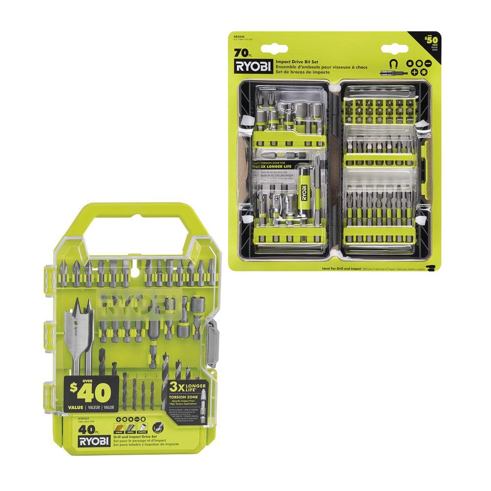 RYOBI 70-Piece Impact Rated Driving Kit with 40-Piece Drill and Impact ...