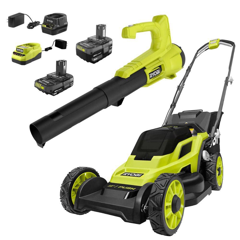 RYOBI One+ 18-Volt 13 in. Cordless Battery Walk Behind Push Lawn Mower ...