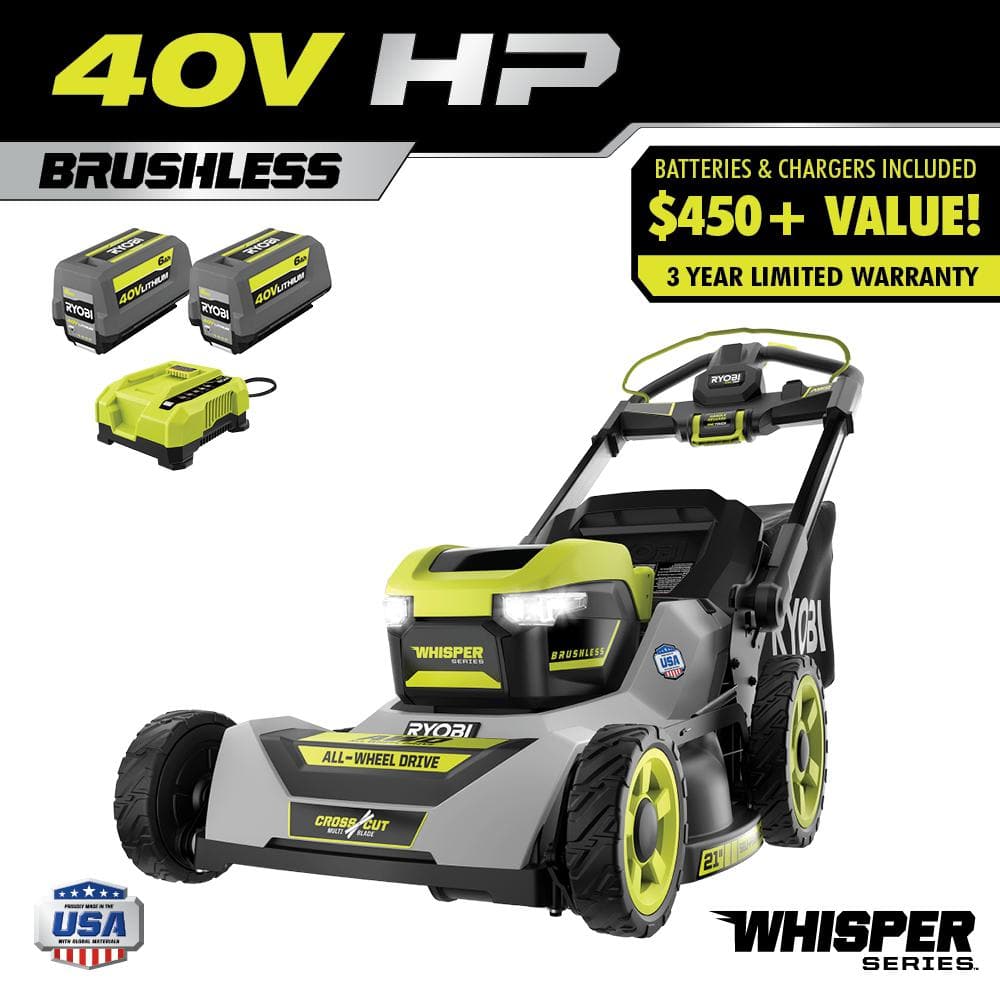 RYOBI 40-Volt HP Brushless 21 in. Whisper Series Cordless Walk-Behind ...
