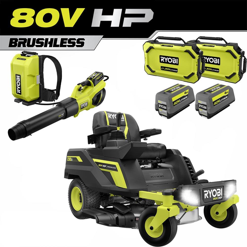 RYOBI 30 in. 80-Volt HP Brushless Battery Electric Cordless Zero Turn ...