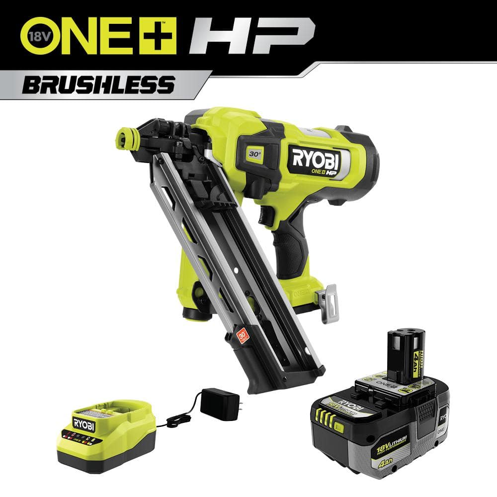 RYOBI ONE+ HP 18V Brushless Cordless 30° Framing Nailer Kit with 4.0 A ...