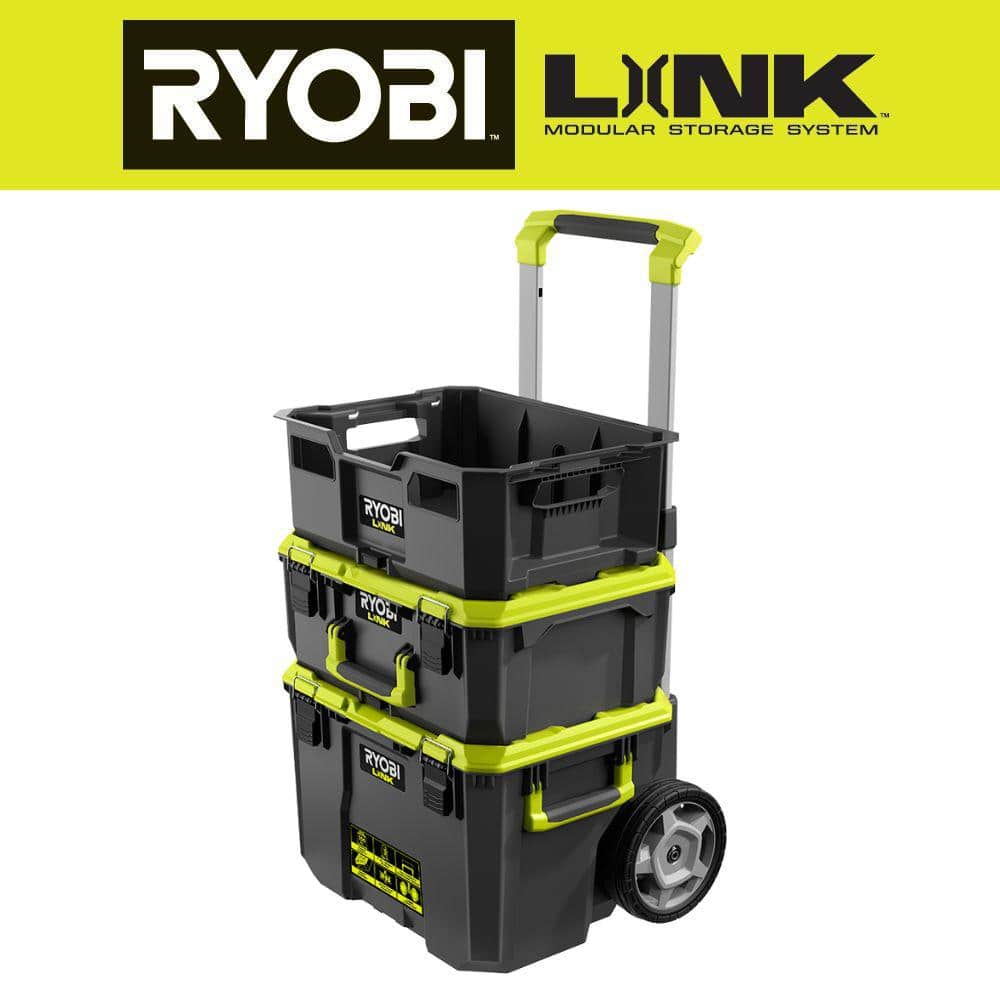 RYOBI LINK Rolling Tool Box with LINK Medium Tool Box and LINK Tool Cr ...