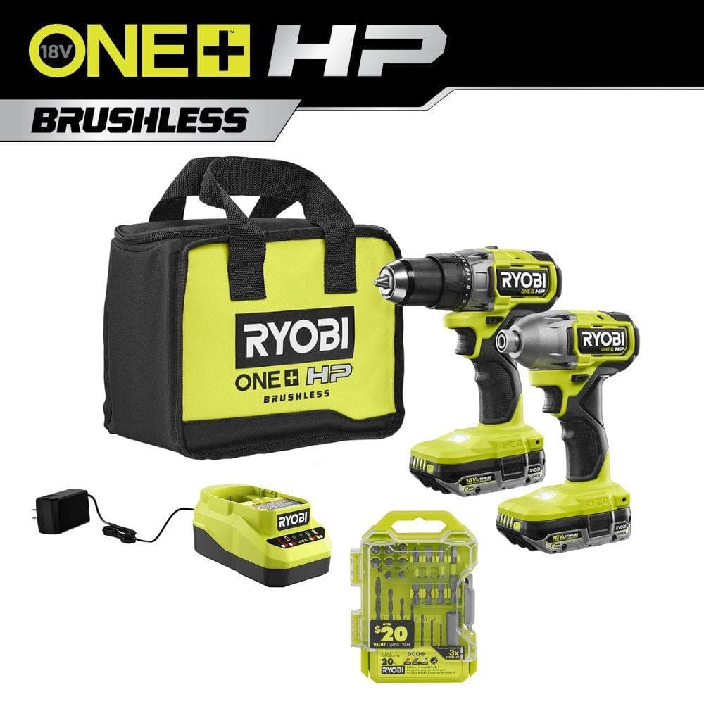 RYOBI ONE+ HP 18V Brushless Cordless 1/2 in. Drill/Driver and Impact D ...