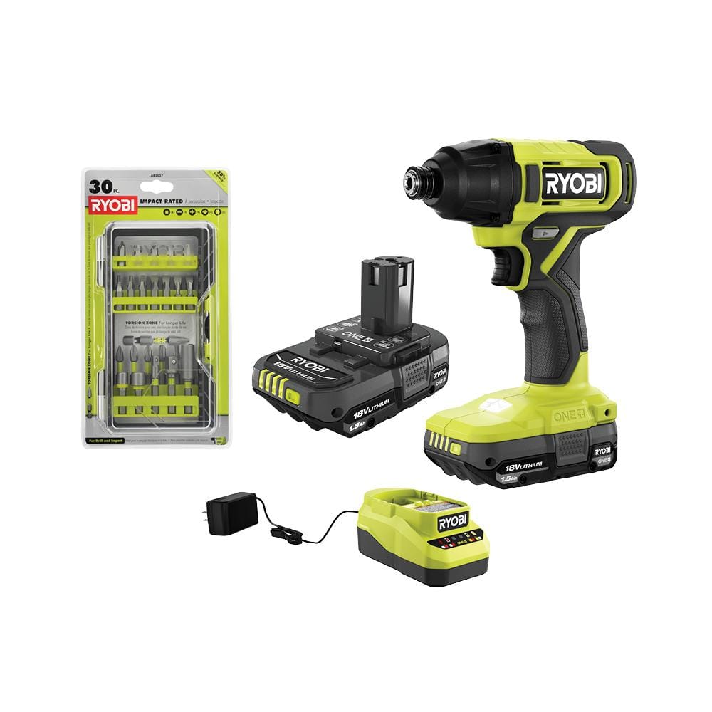 RYOBI ONE+ 18V Cordless 1/4 in. Impact Driver Kit with (2) 1.5 Ah Batt ...