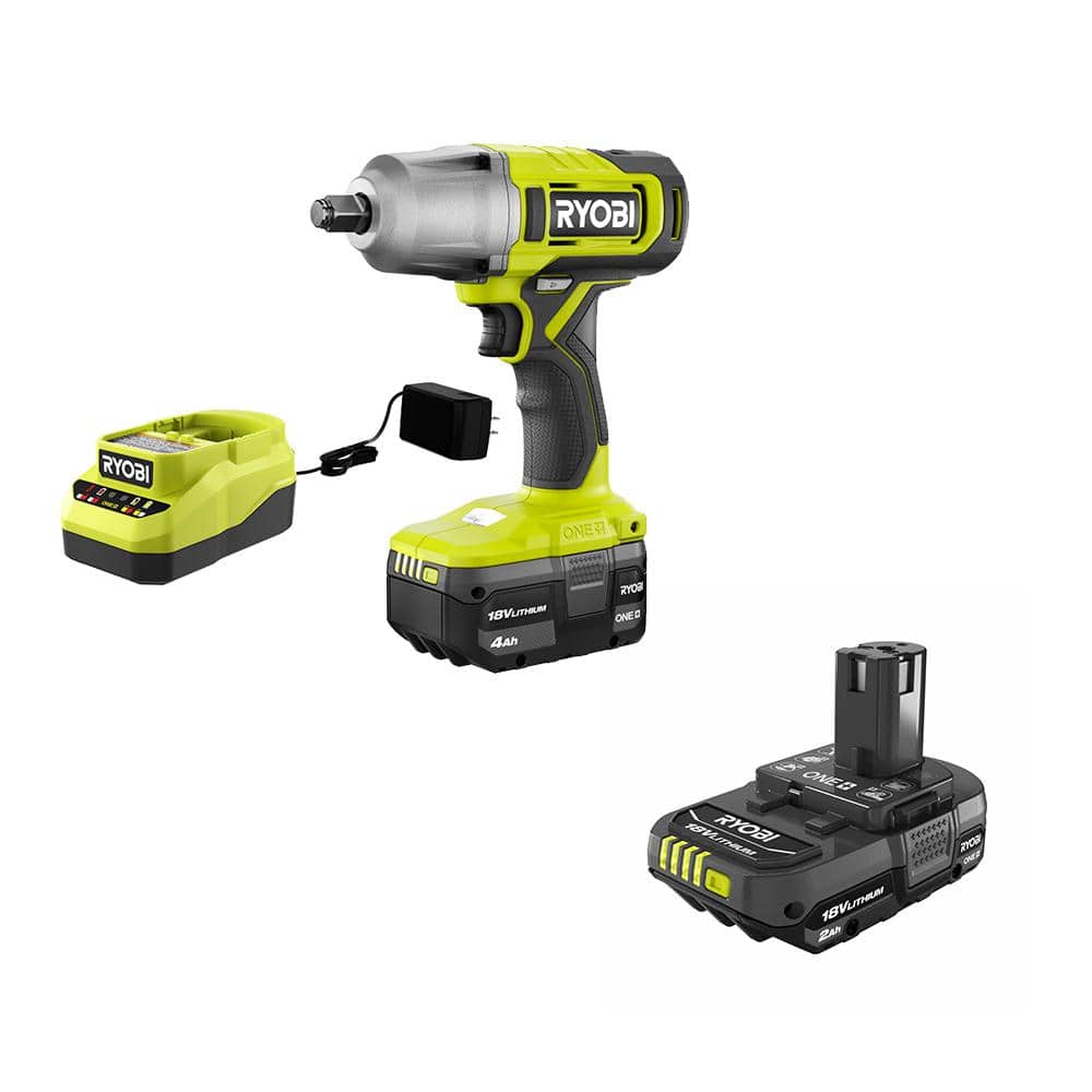 RYOBI ONE+ 18V Cordless 1/2 in. Impact Wrench Kit with 4.0 Ah Battery ...