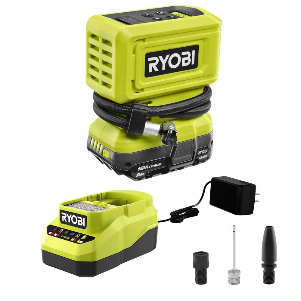 RYOBI ONE+ 18V Cordless High Pressure Inflator Kit with 2.0 Ah Battery ...