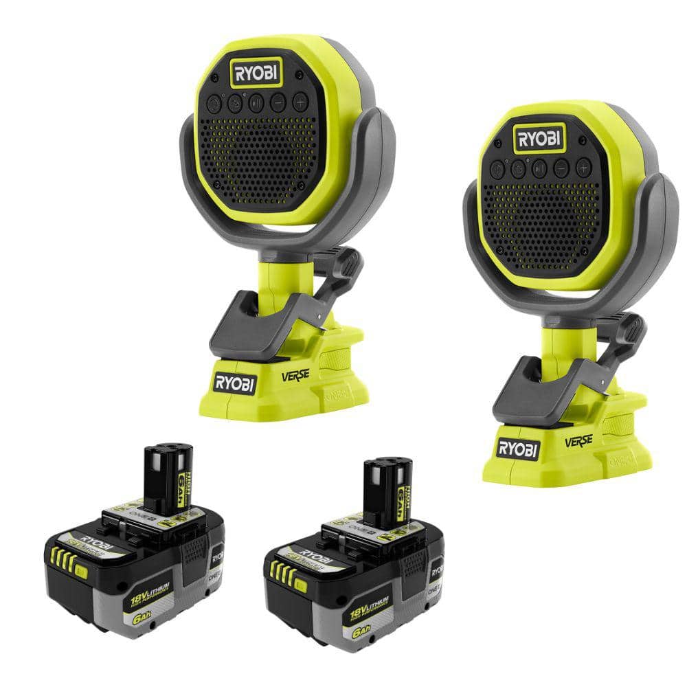 RYOBI ONE+ 18V Cordless VERSE Clamp Speaker (2-Pack) with 6.0 Ah HIGH ...
