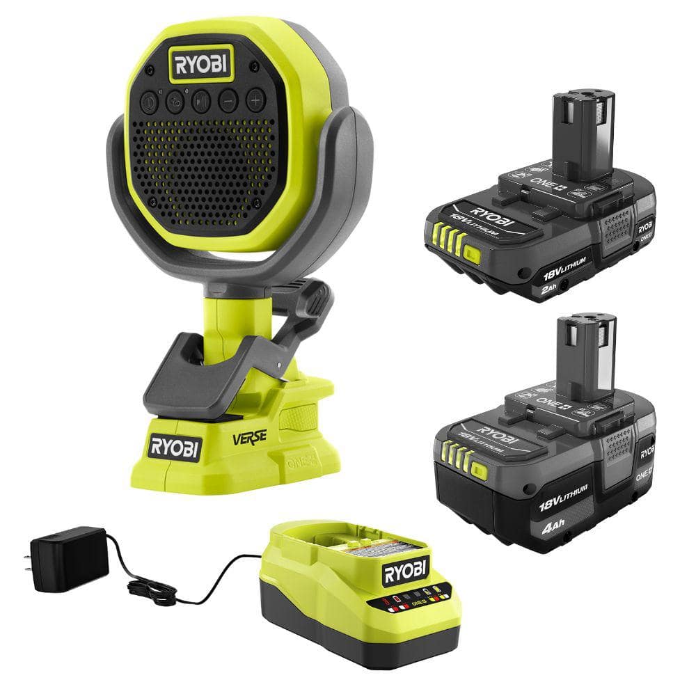RYOBI ONE+ 18V Lithium-Ion 4.0 Ah Battery, 2.0 Ah Battery, and Charger ...