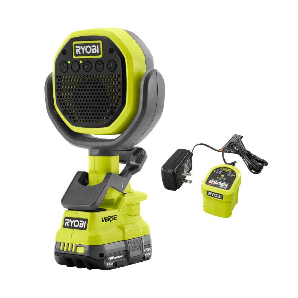 RYOBI ONE+ 18V Cordless VERSE Clamp Speaker (2-Pack) Kit with 1.5 Ah B ...