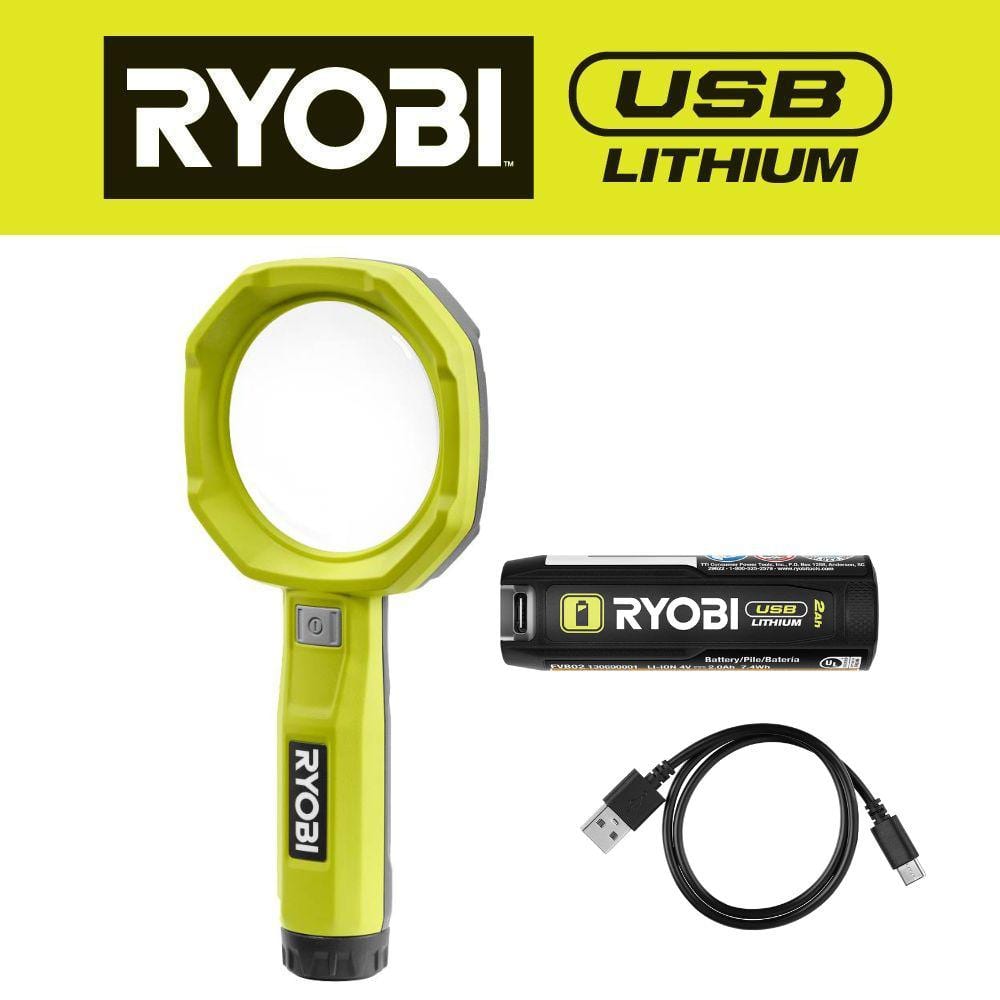 RYOBI USB Lithium 200 Lumens Magnifying Light Kit with 2.0 Ah Battery ...