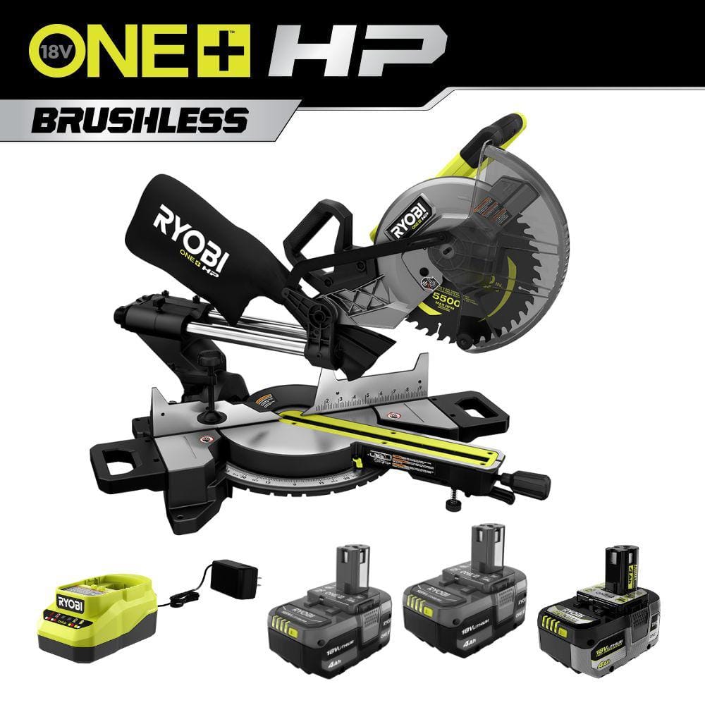 RYOBI ONE+ HP 18V Brushless Cordless 10 in. Sliding Compound Miter Saw ...