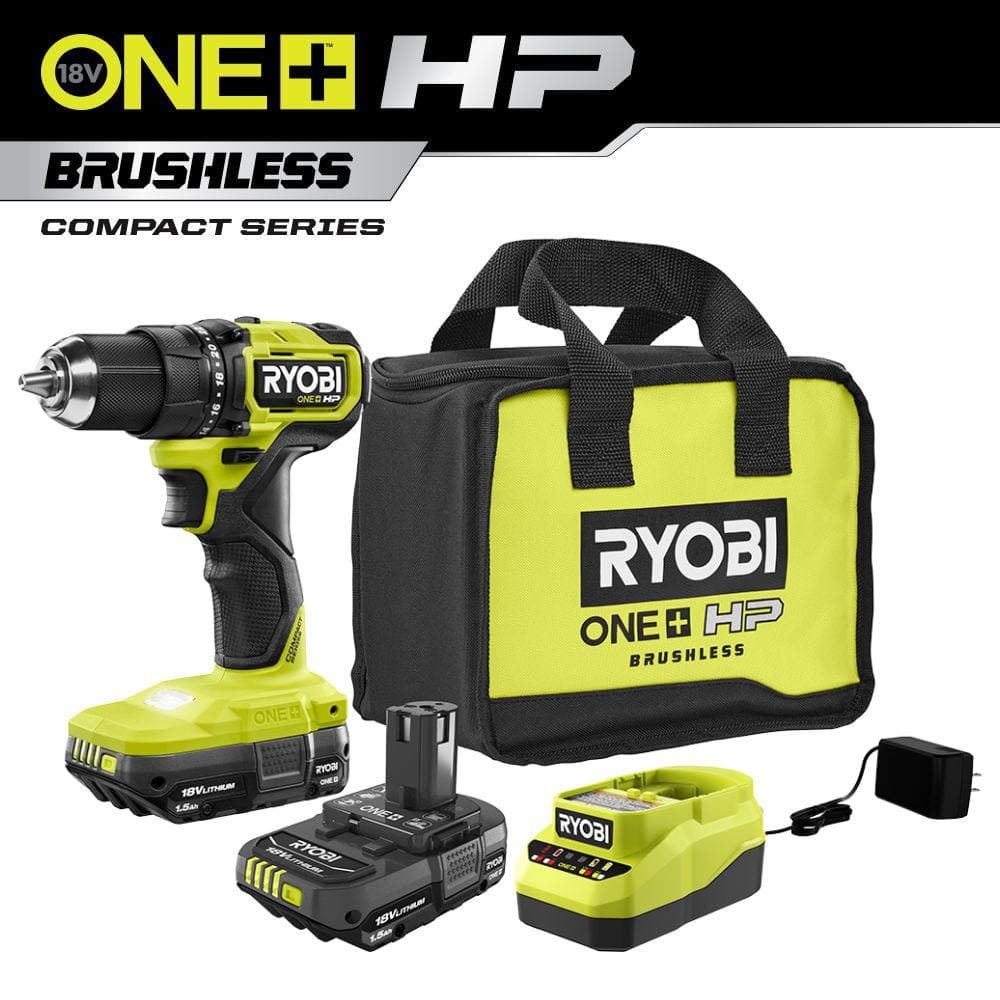 RYOBI ONE+ HP 18V Brushless Cordless Compact 1/2in. Drill/Driver Kit w ...