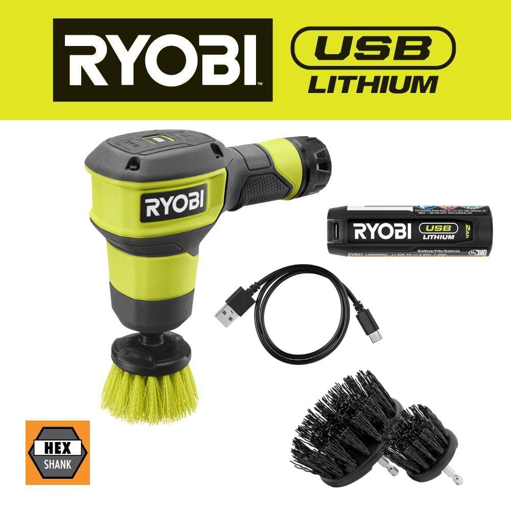 RYOBI USB Lithium Compact Scrubber Kit with Battery, Charging Cord, Me ...