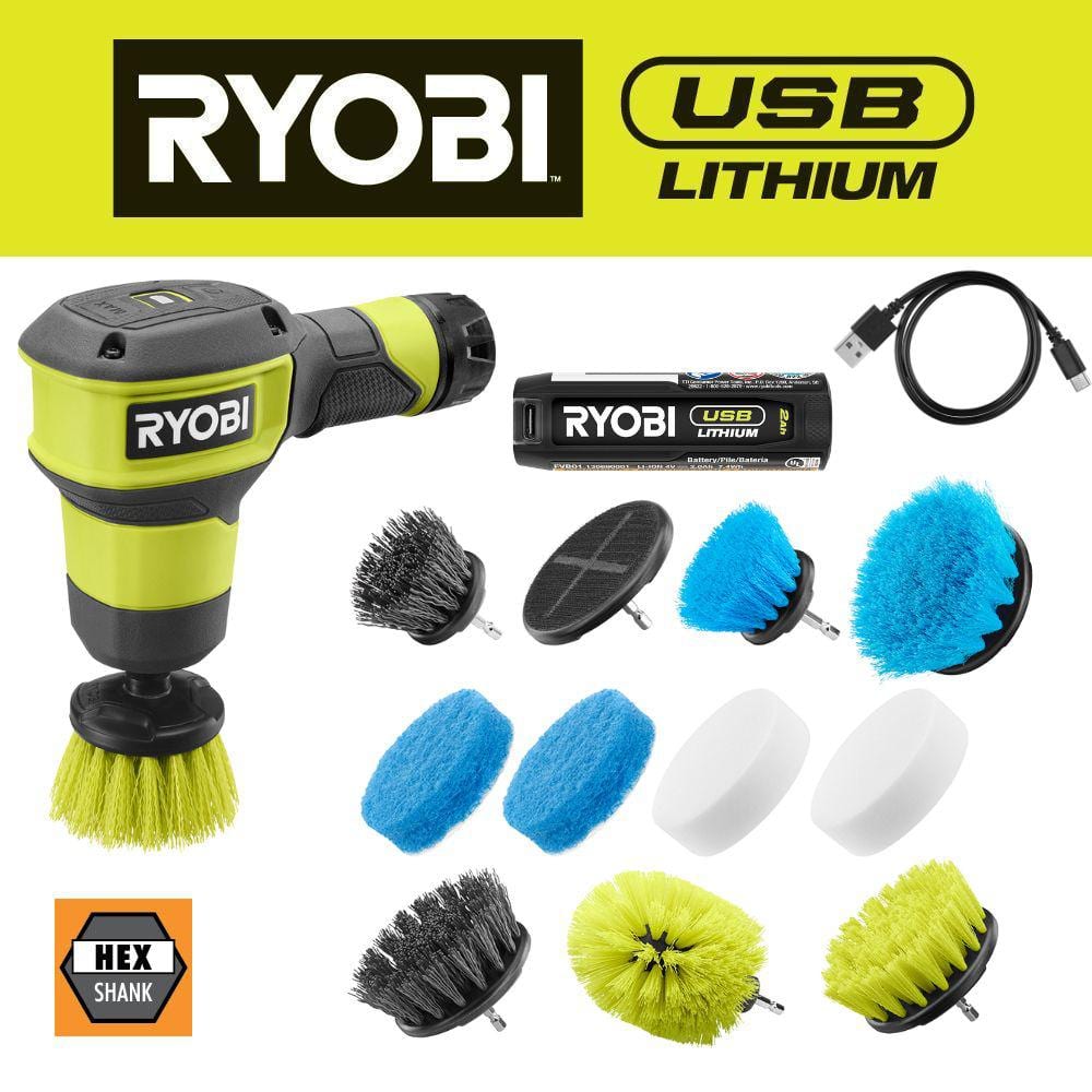 RYOBI USB Lithium Compact Scrubber Kit with Battery, Charging Cord, Me ...