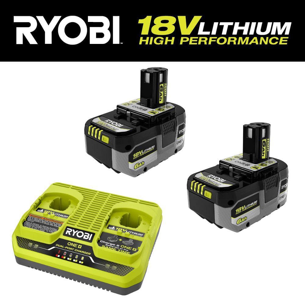 RYOBI ONE+ 18V Dual Port Simultaneous Charger with 6.0 Ah HIGH PERFORM ...