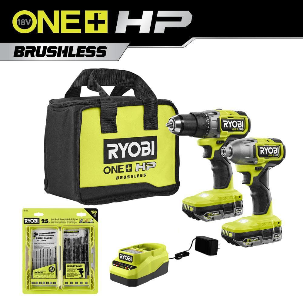 RYOBI ONE+ HP 18V Brushless Cordless Drill/Driver and Impact Driver Ki ...