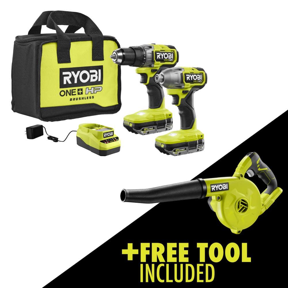 RYOBI ONE+ HP 18V Brushless Cordless 2-Tool Combo Kit w/(2) 2.0 Ah Bat ...