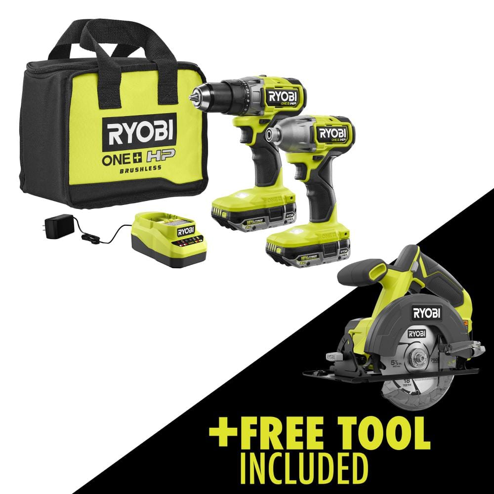 RYOBI ONE+ HP 18V Brushless Cordless 2-Tool Combo Kit w/(2) 2.0 Ah Bat ...