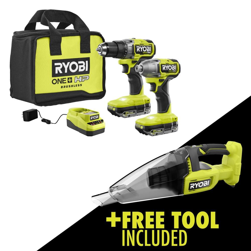 RYOBI ONE+ HP 18V Brushless Cordless 2-Tool Combo Kit w/(2) 2.0 Ah Bat ...
