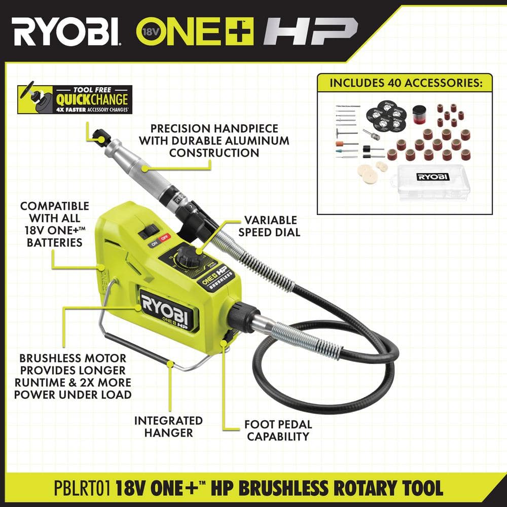 RYOBI ONE+ 18V Cordless 2-Tool Combo Kit with ONE+ HP Brushless Rotary ...