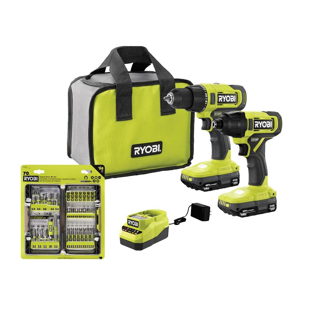 RYOBI ONE+ 18V Cordless 2-Tool Combo Kit w/ Drill/Driver, Impact Drive ...