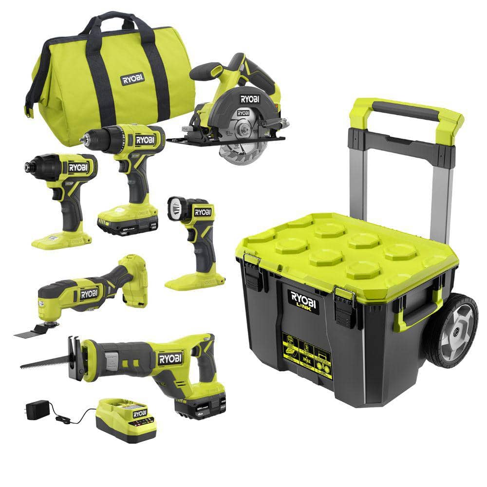 RYOBI ONE+ 18V Cordless 6-Tool Combo Kit with 1.5 Ah Battery, 4.0 Ah B ...