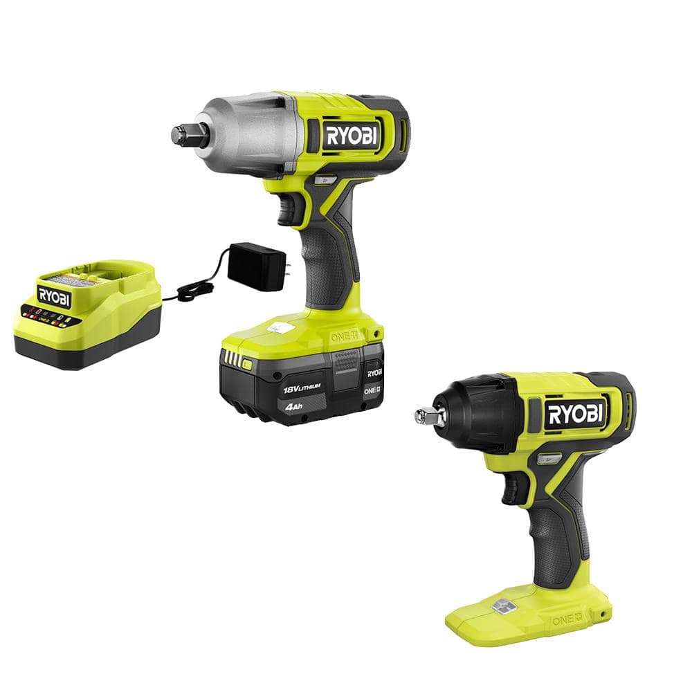 RYOBI ONE+ 18V Cordless 2-Tool Combo Kit with 1/2 in. Impact Wrench, 3 ...